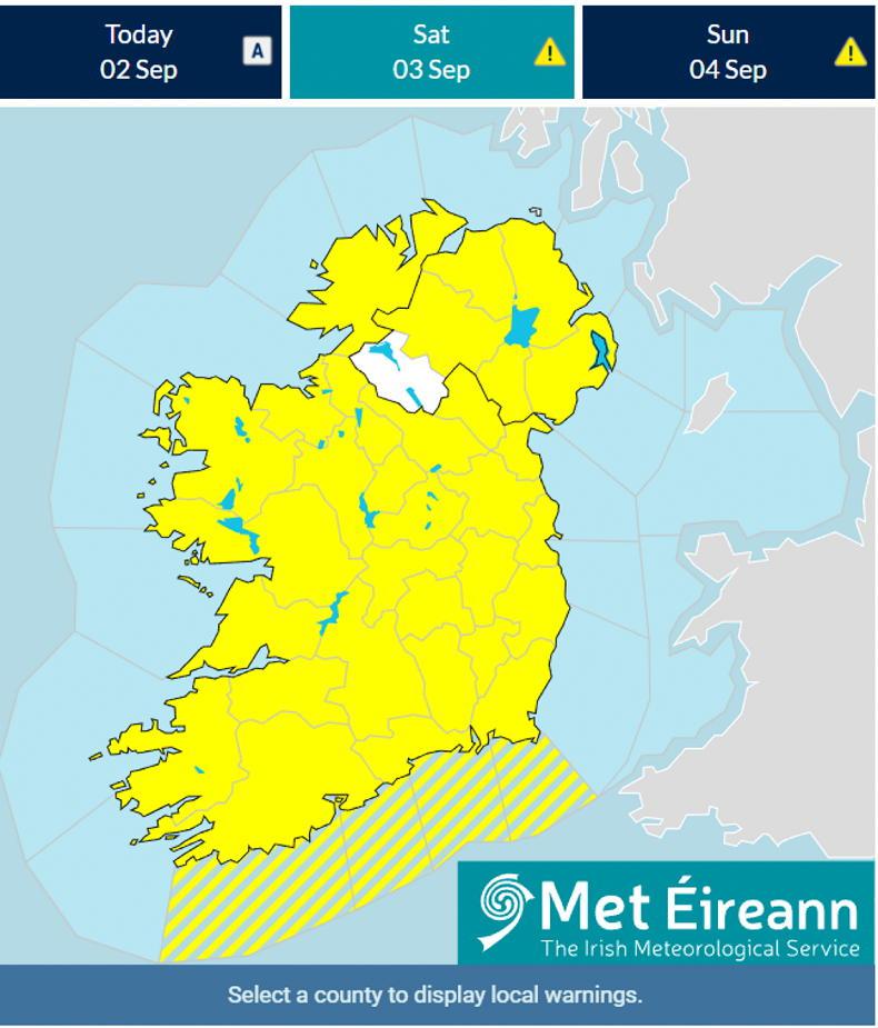 Yellow rainfall warning in place from Saturday night - Free